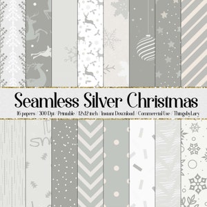 16 Seamless Silver Neutral Christmas Digital Papers 12" 300 Dpi Instant ...
