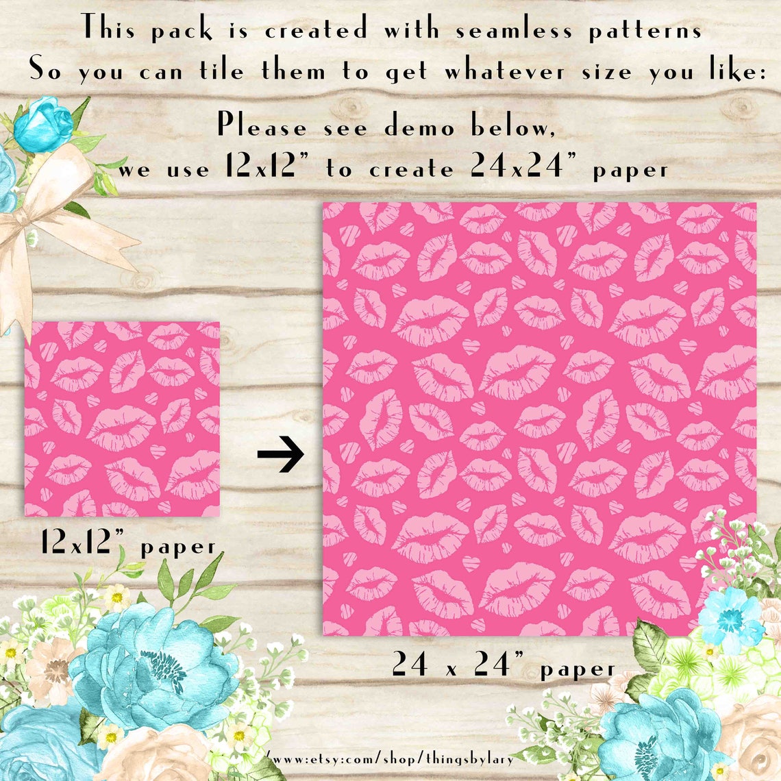 100 Seamless Tinted Lipstick Kiss Love Valentine Papers | Etsy