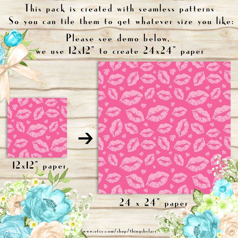 100 Seamless Tinted Lipstick Kiss Love Valentine Papers 12", Planner ...