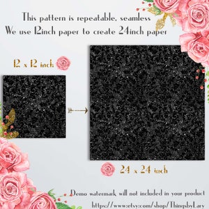 16 Seamless Glitter Black Digital Papers 300 Dpi Commercial Use Black ...