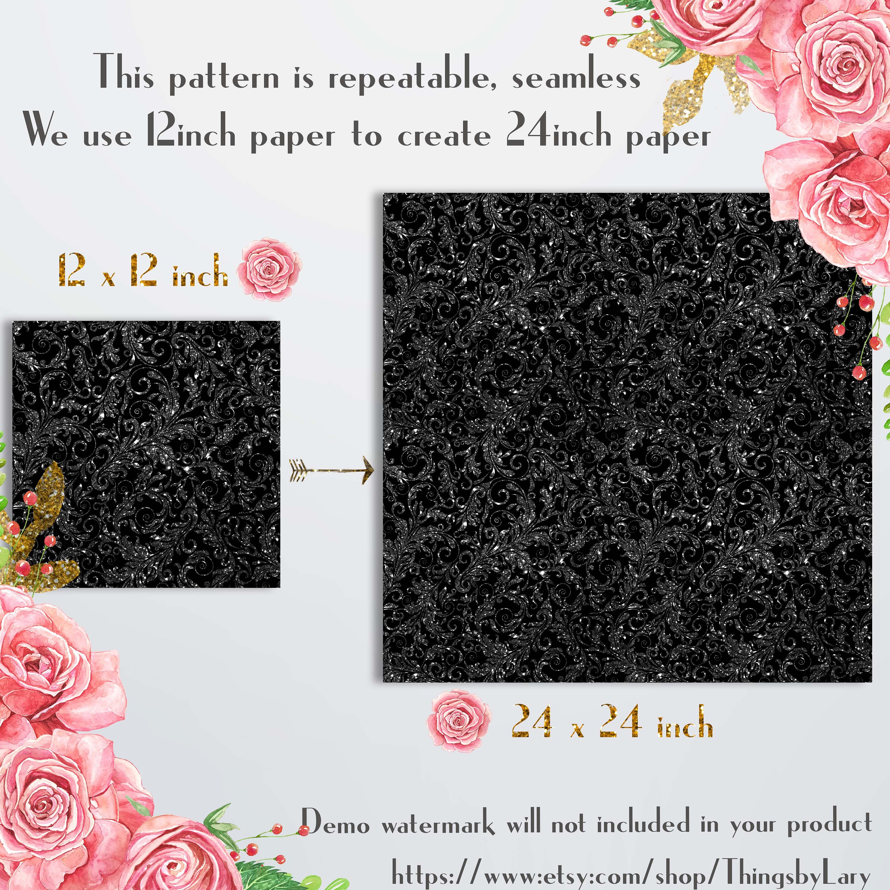 16 Seamless Glitter Black Digital Papers 300 Dpi Commercial Use Black ...