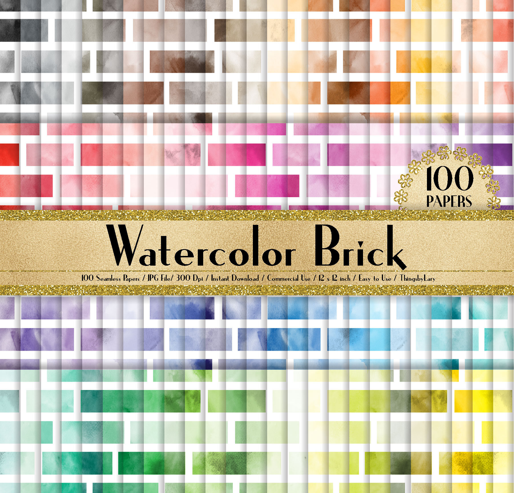 100 Watercolor Brick Papers 12 Inch300 Dpi Planner - Etsy
