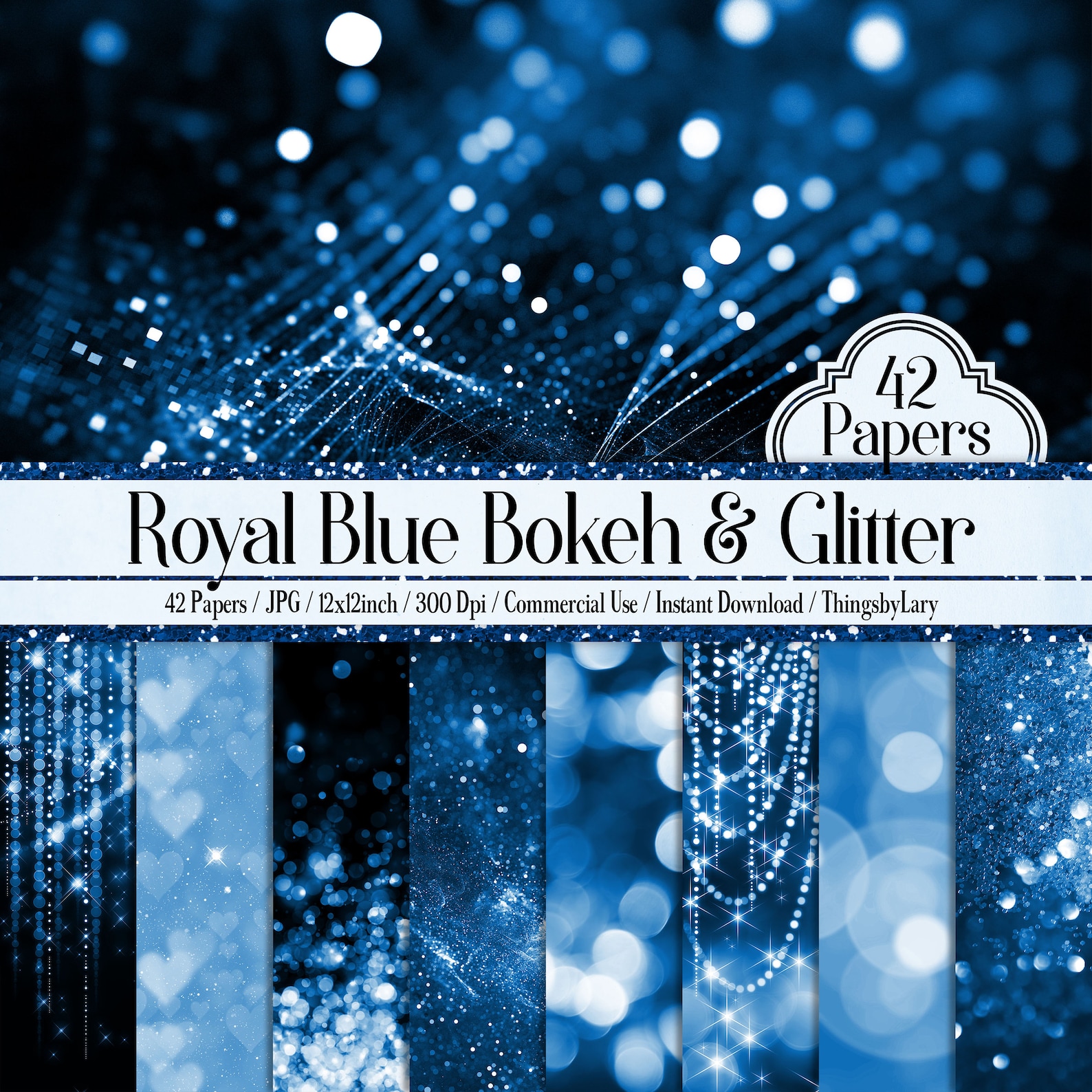 42 Royal Blue Bokeh Papers 12 Inch, 300 Dpi Planner Paper, Commercial ...