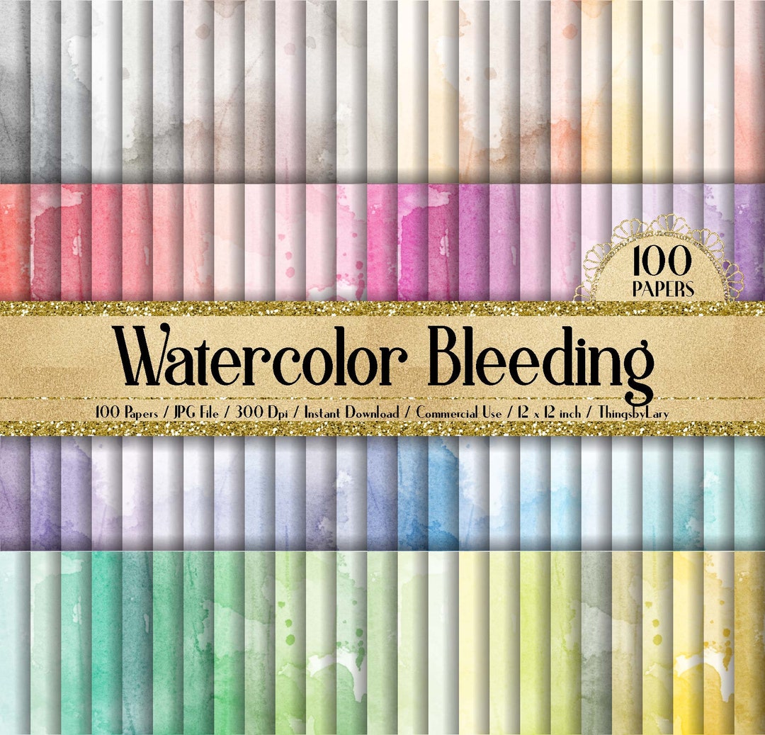 100 Bleeding Watercolor Texture Digital Papers 12inch 300 Dpi ...