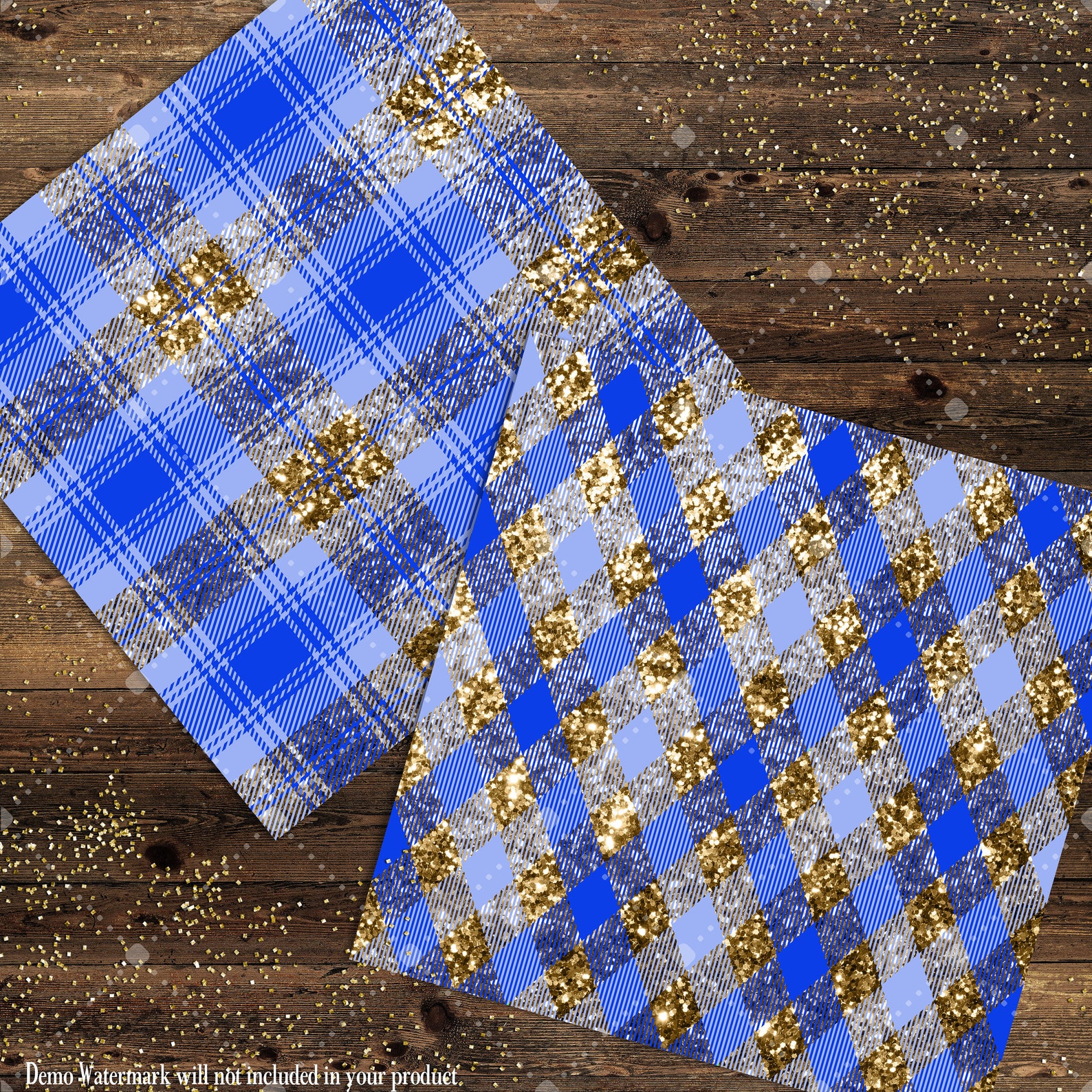 16 Luxury Gold and Royal Blue Glitter Plaid Tartan Digital | Etsy