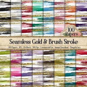 100 Seamless Gold Glitter and Brush Stroke Digital Papers 12x12" 300 ...