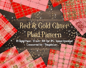 16 Antique Gold Glitter Plaid Tartan Digital Paper Pack 12inch | Etsy