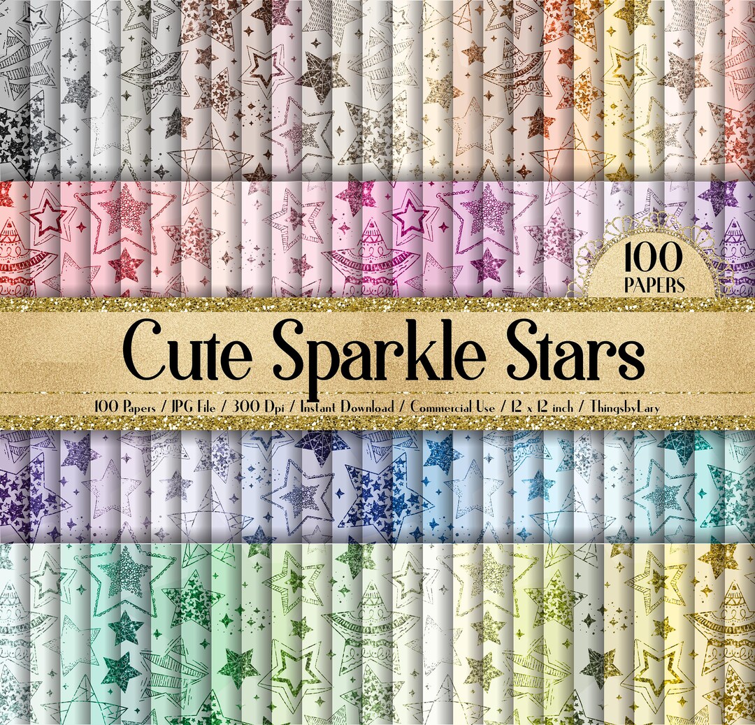 100 Seamless Cute Sparkle Glitter Stars Digital Papers 12x12" 300 Dpi ...