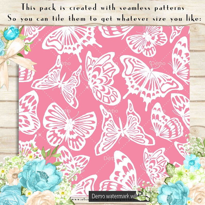 100 Seamless Watercolor Butterfly Papers in 12" X 12", 300 Dpi Planner ...
