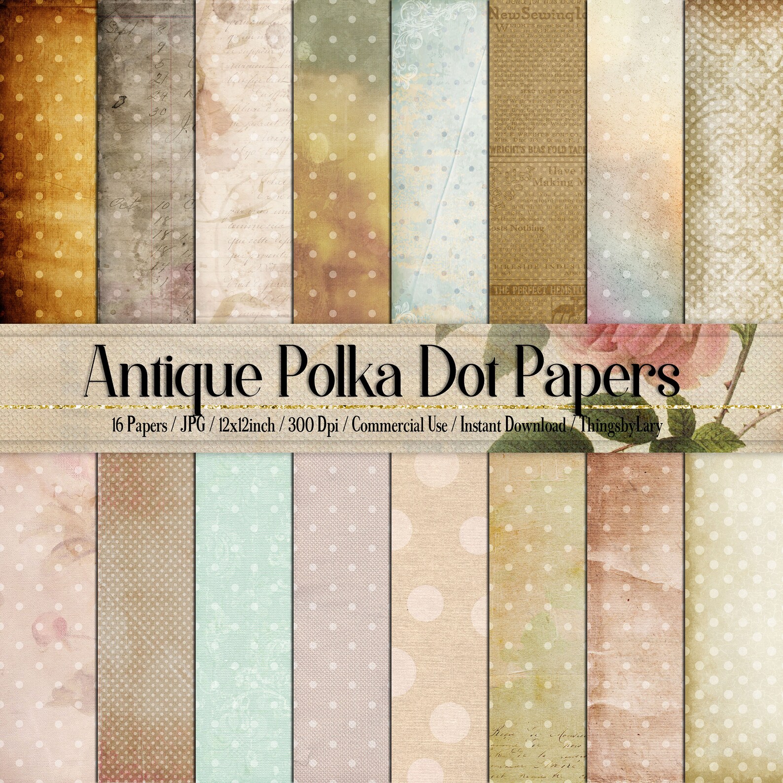 16 Antique Polka Dot Papers Instant Download Commercial Use - Etsy