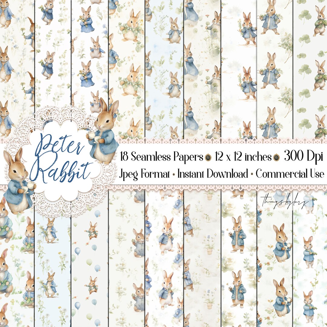 18 Seamless Watercolor Peter Rabbit Digital Papers JPG 300dpi ...