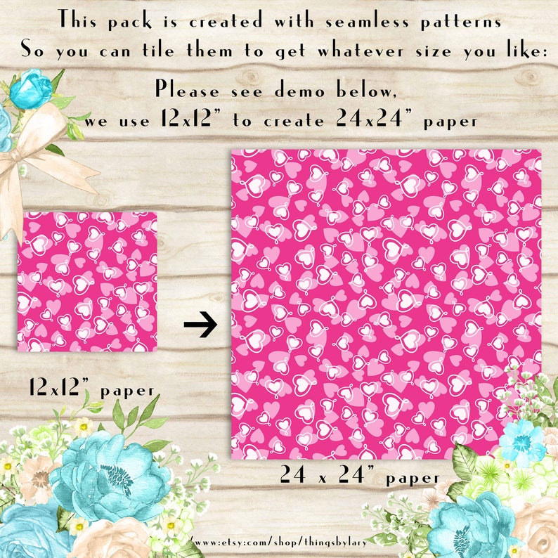 100 Seamless Heart Papers in 12" X 12", 300 Dpi Planner Paper ...