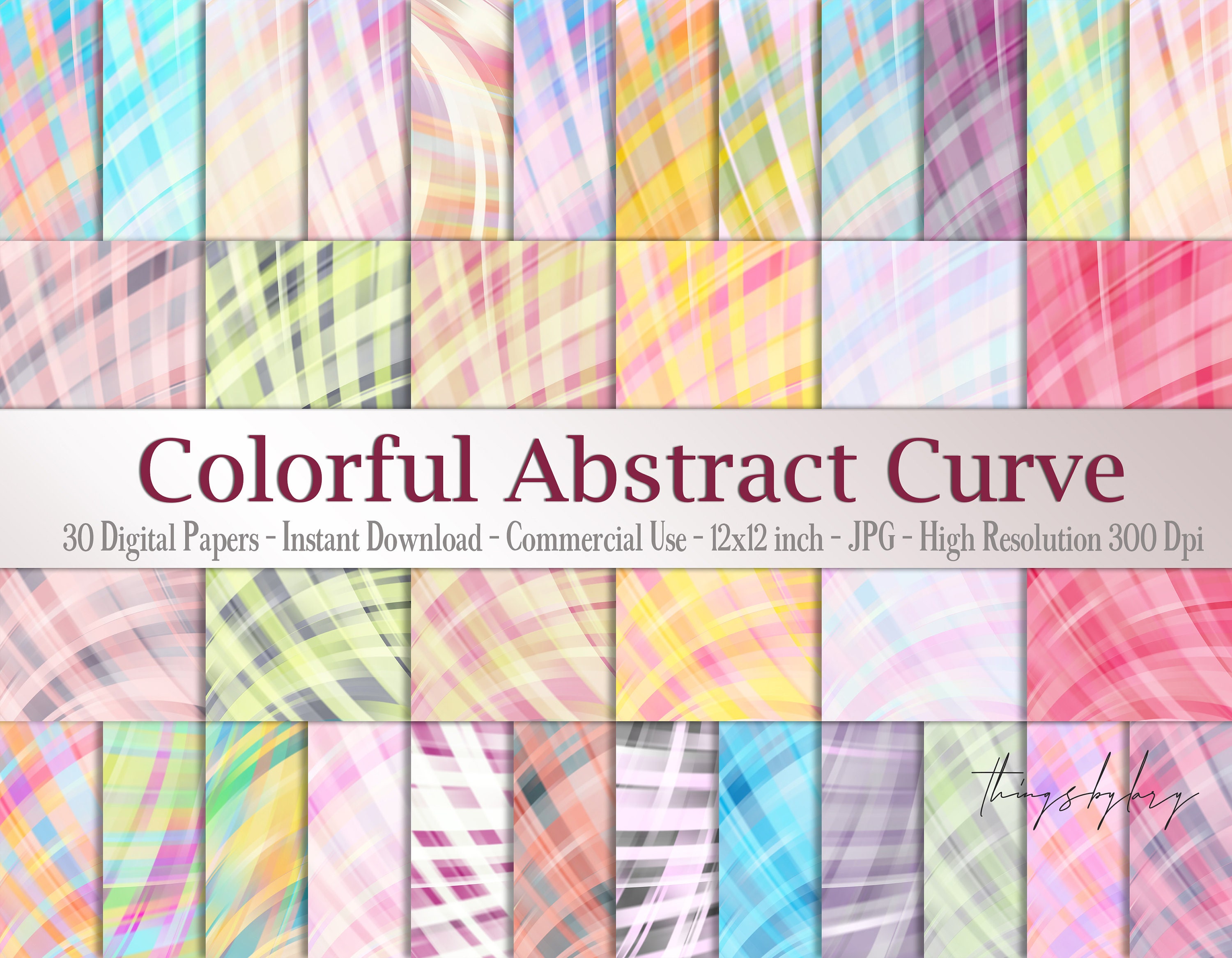 30 Colorful Abstract Curve Shape Digital Papers 12x12 - Etsy