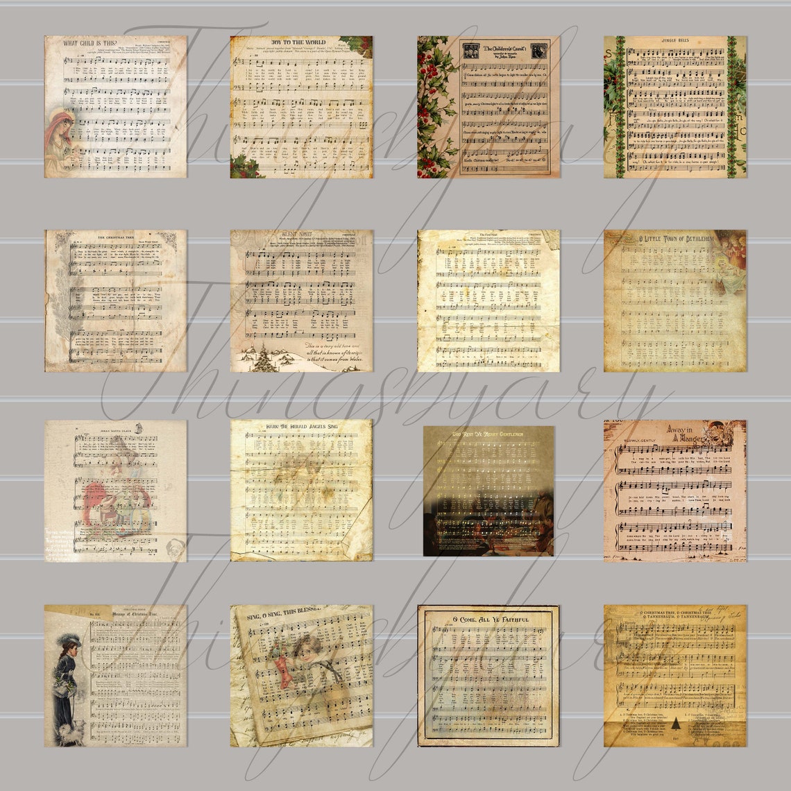 16 Vintage Christmas Music Sheet Digital Papers 12x12 | Etsy