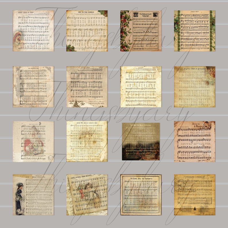 16 Vintage Christmas Music Sheet Digital Papers 12x12 - Etsy