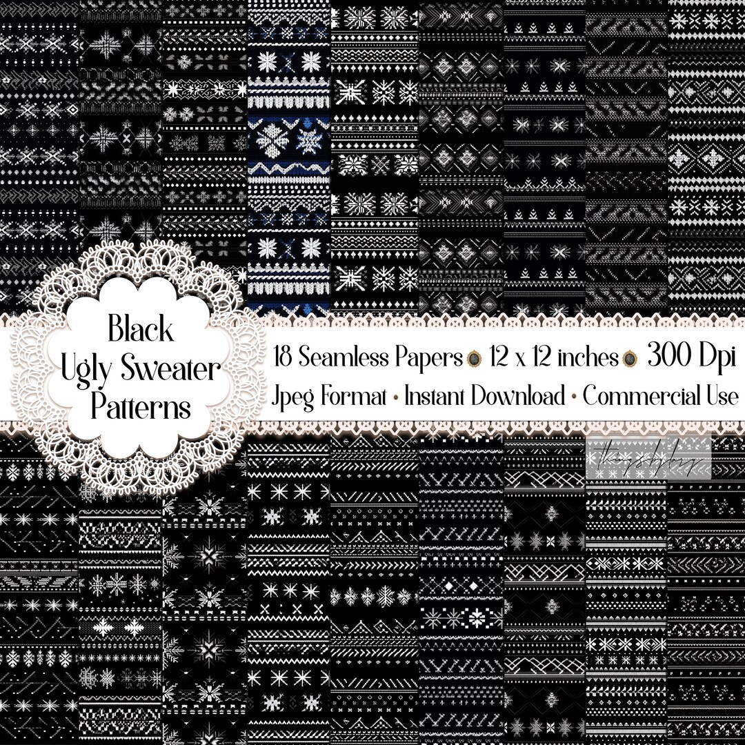 18 Seamless Realistic Black Ugly Sweater Pattern Digital Papers ...