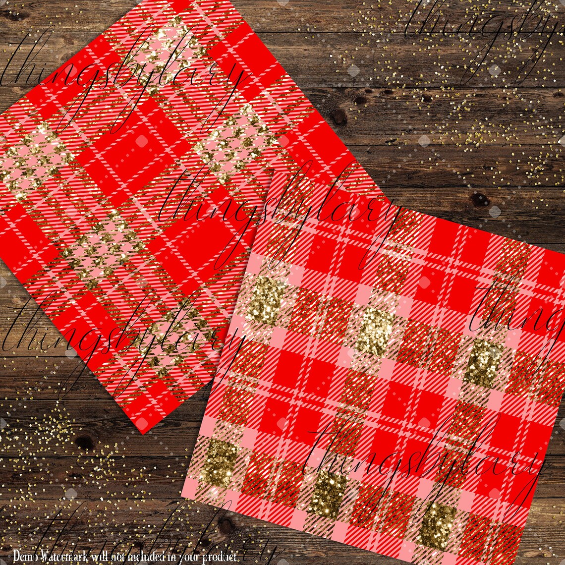 16 Luxury Gold and Red Glitter Plaid Tartan Digital Paper Pack - Etsy
