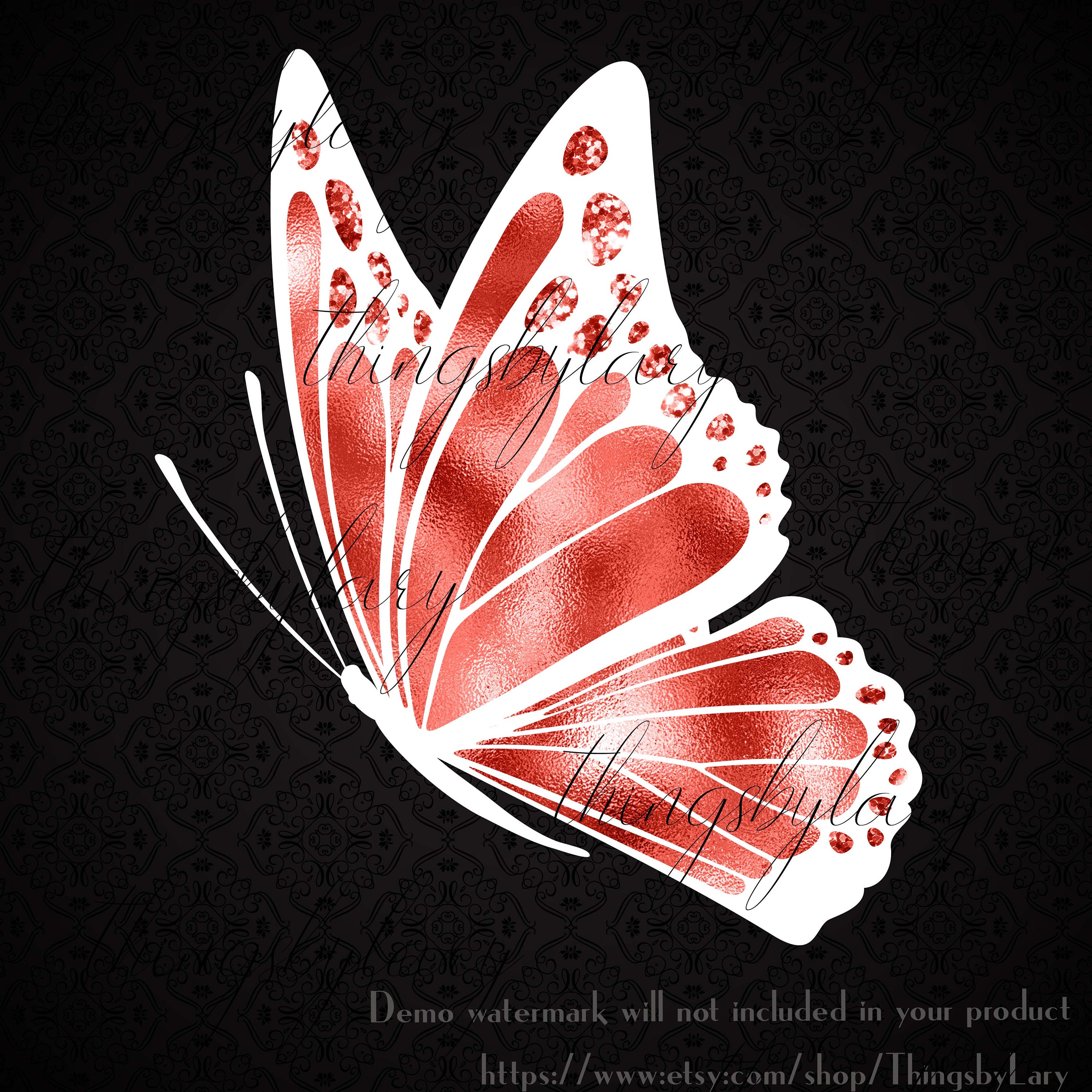 30 Living Coral Foil Glitter Butterfly Digital Images 300 Dpi | Etsy