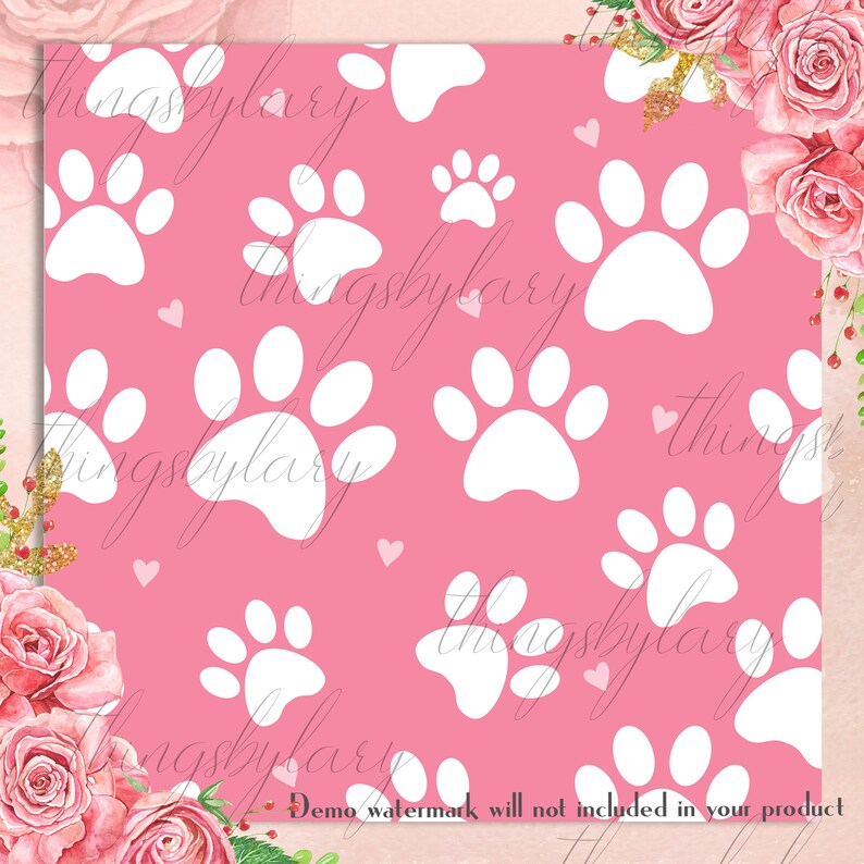 100 Seamless White Paw Print in Color Digital Papers | Etsy