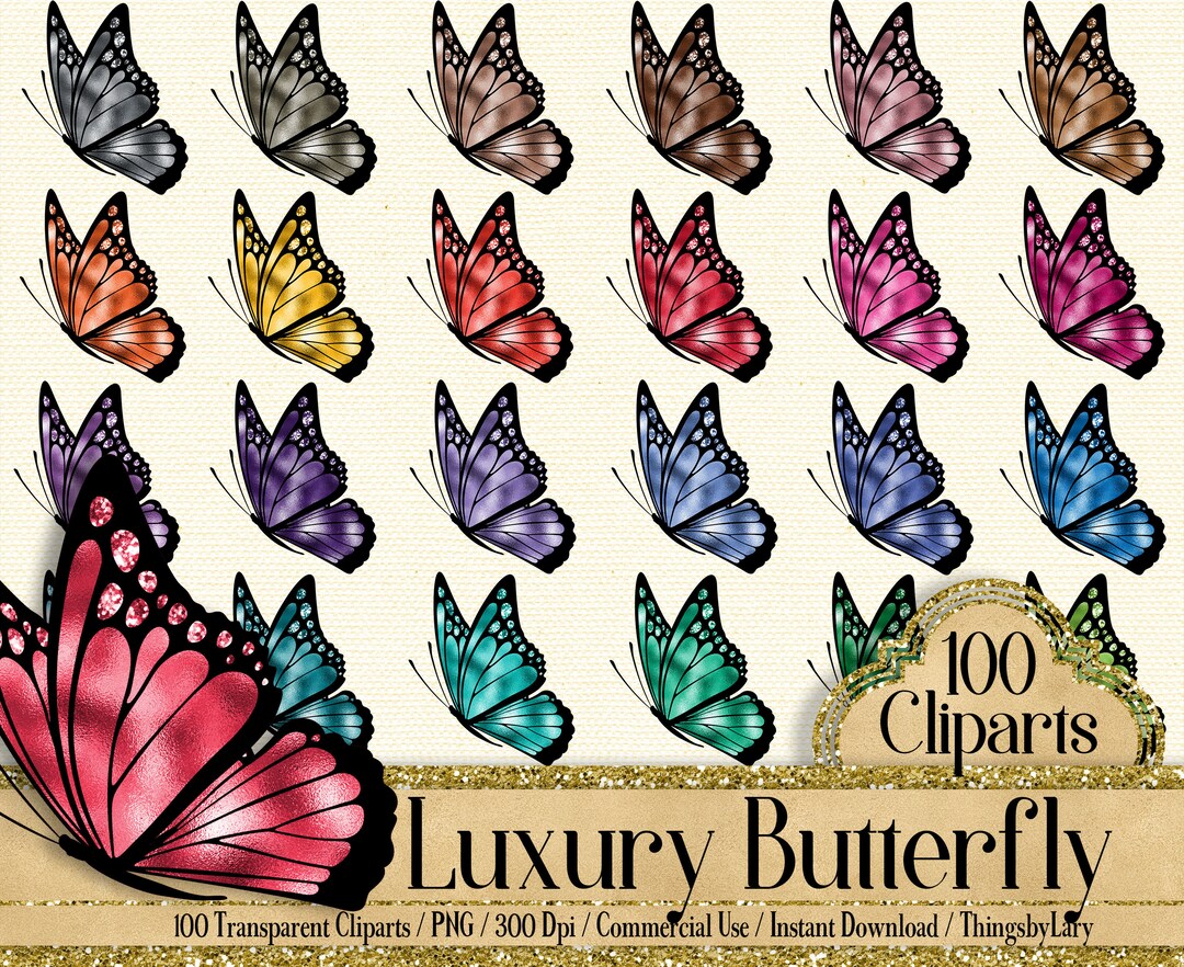 100 Luxury Butterfly Cliparts, Planner Clipart, Colorful Butterfly ...