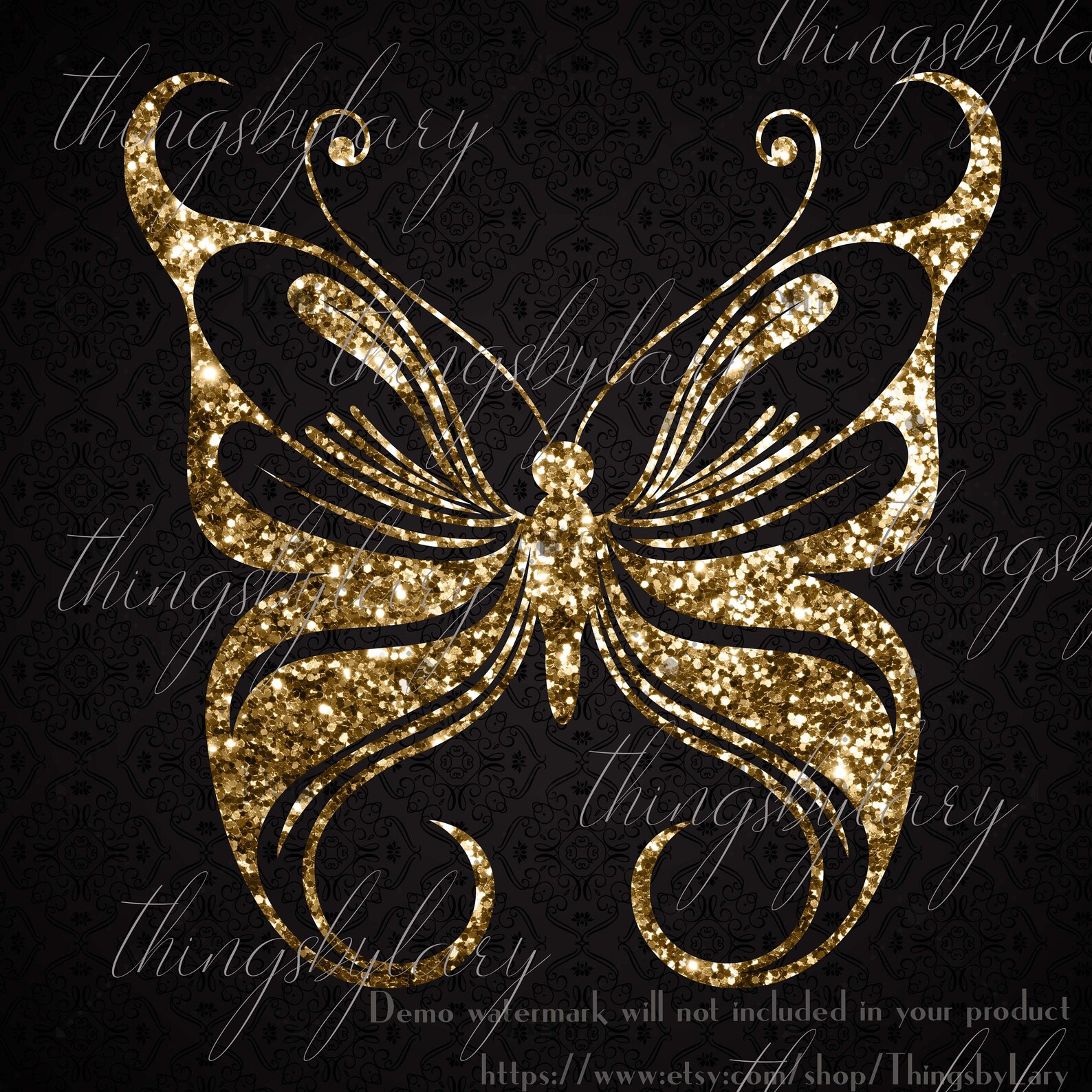 15 Gold Glitter Foil Butterfly Clip Arts 300 Dpi Instant Download ...