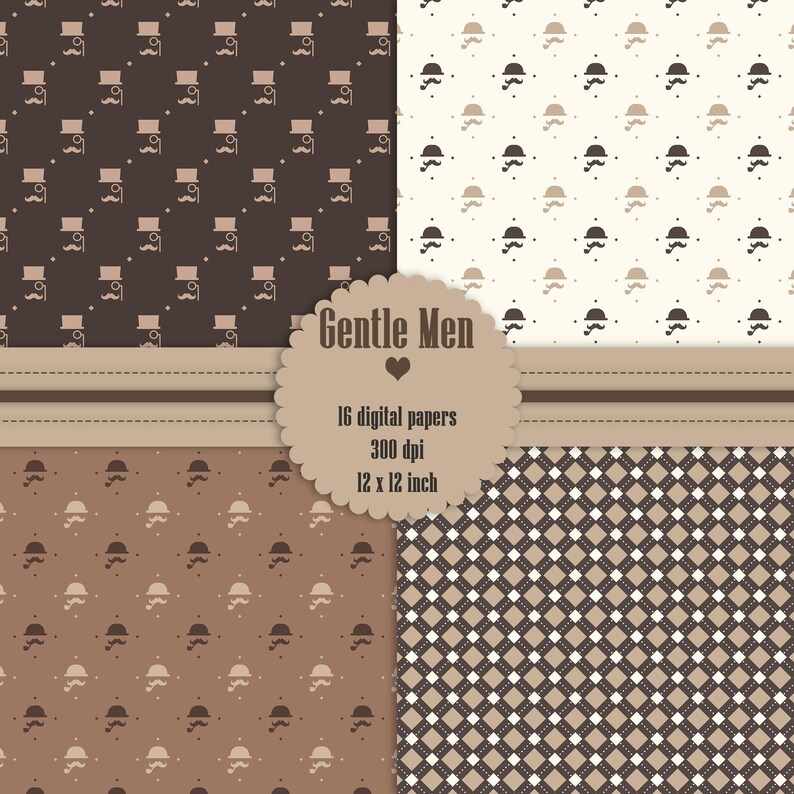16 Gentlemen Digital Papers in 12 Inch, High Resolution 300 Dpi ...