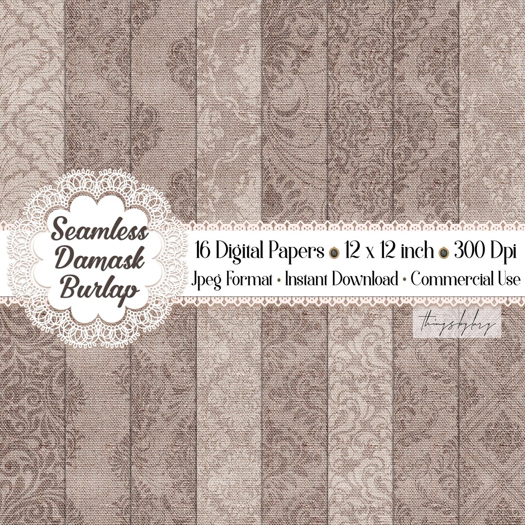 16 Seamless Vintage Damask Linen Burlap Digital Papers 12x12" 300 Dpi ...