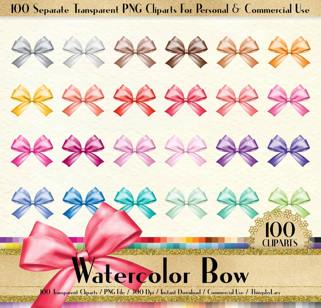 100 Watercolor Bow Clipart,ribbon,100 Watercolor Clipart,png Clipart ...