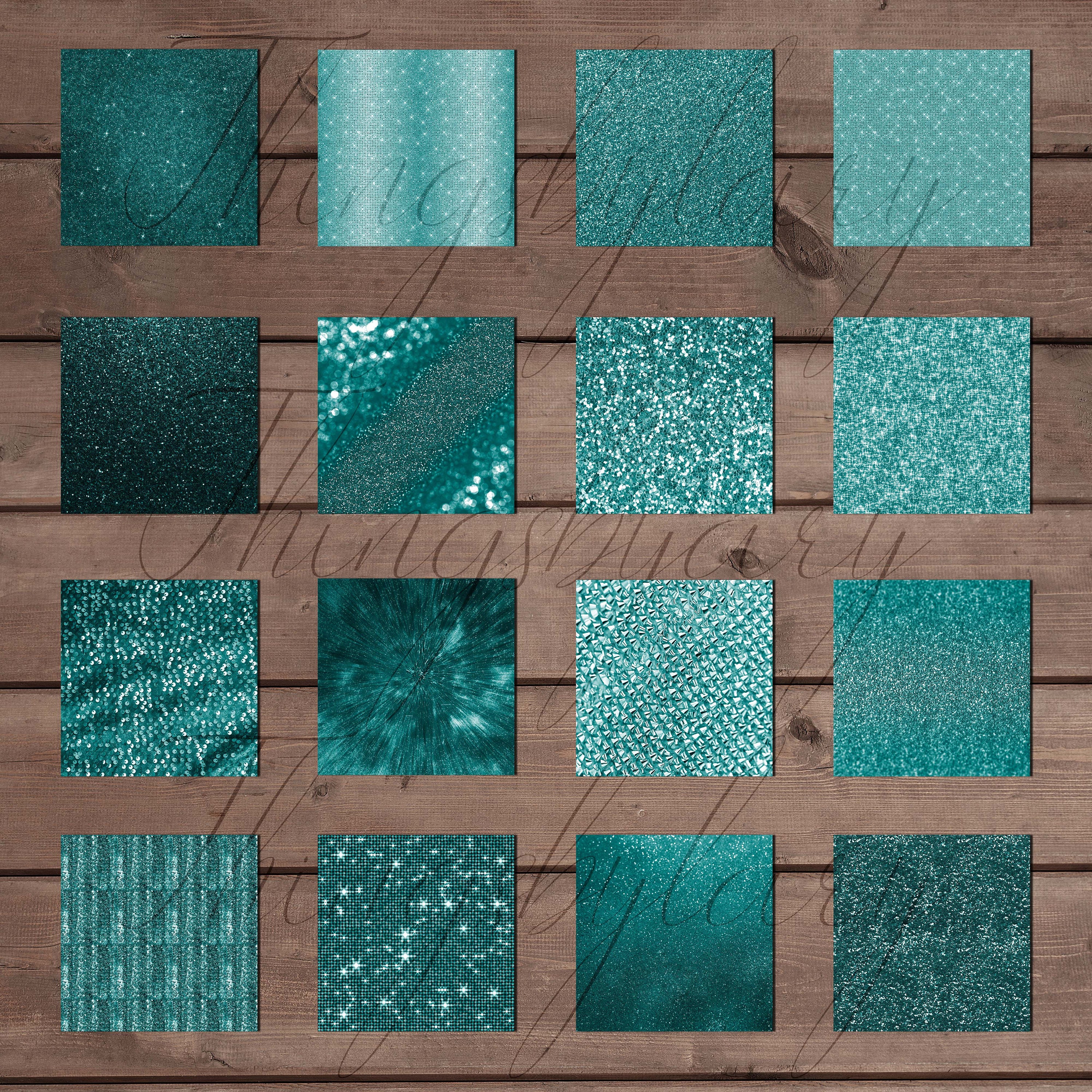 42 Teal Glitter Sequin Digital Papers 12x12" 300 Dpi Planner Paper ...