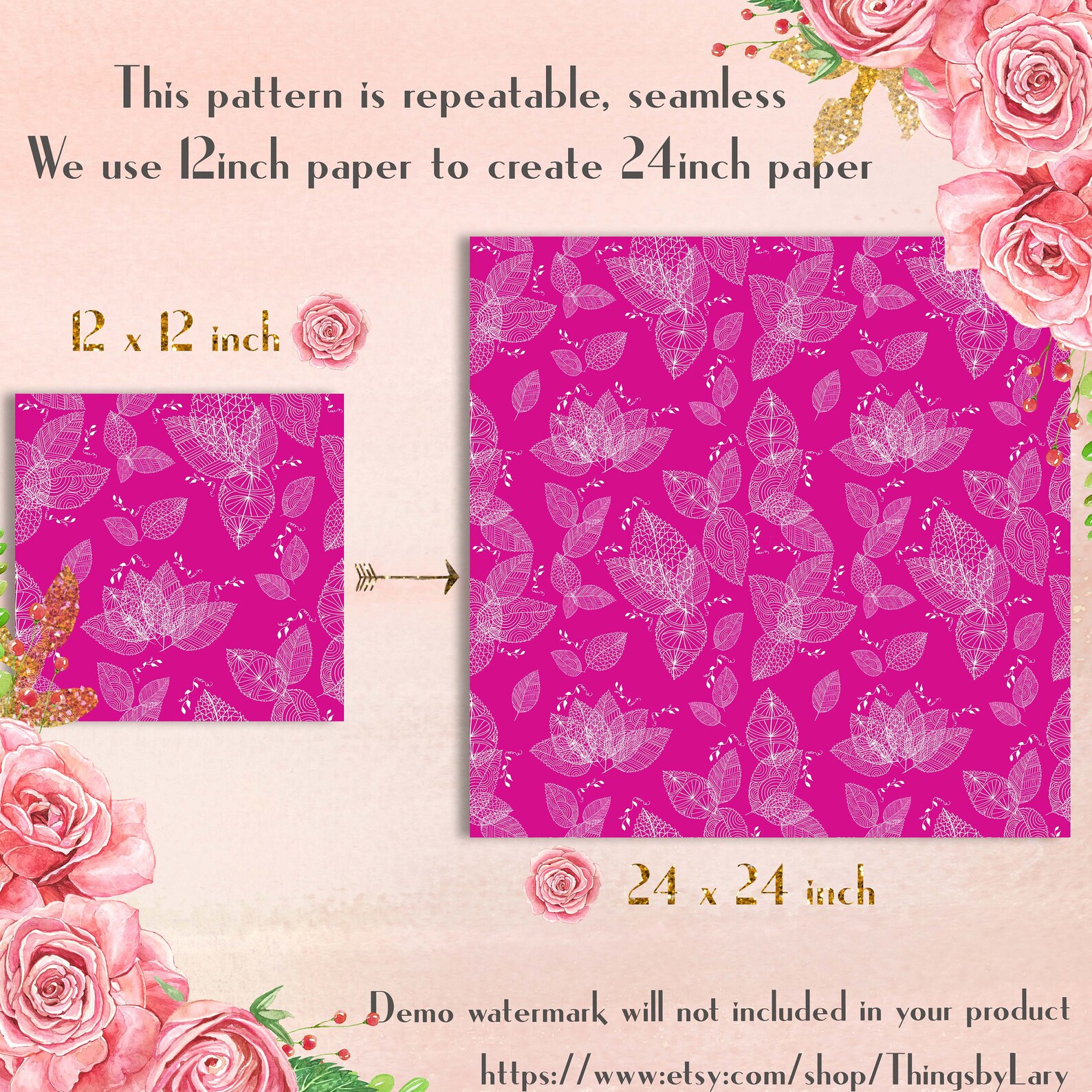 100 Seamless Whimsical Leaves Digital Papers 12x12" 300 Dpi Instant ...