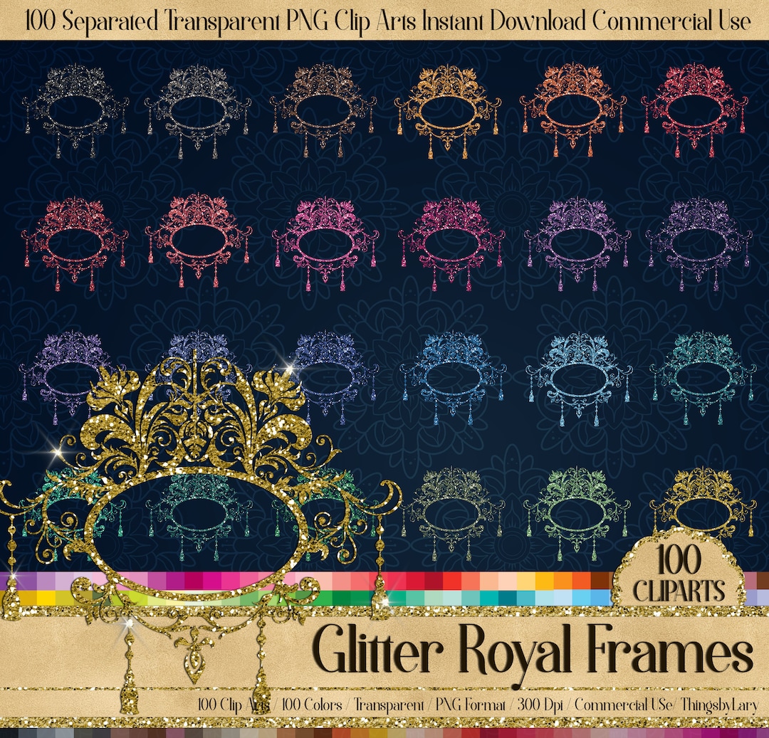 100 Glitter Antique Royal Chandelier Frames, Planner Clip Art Glitter ...