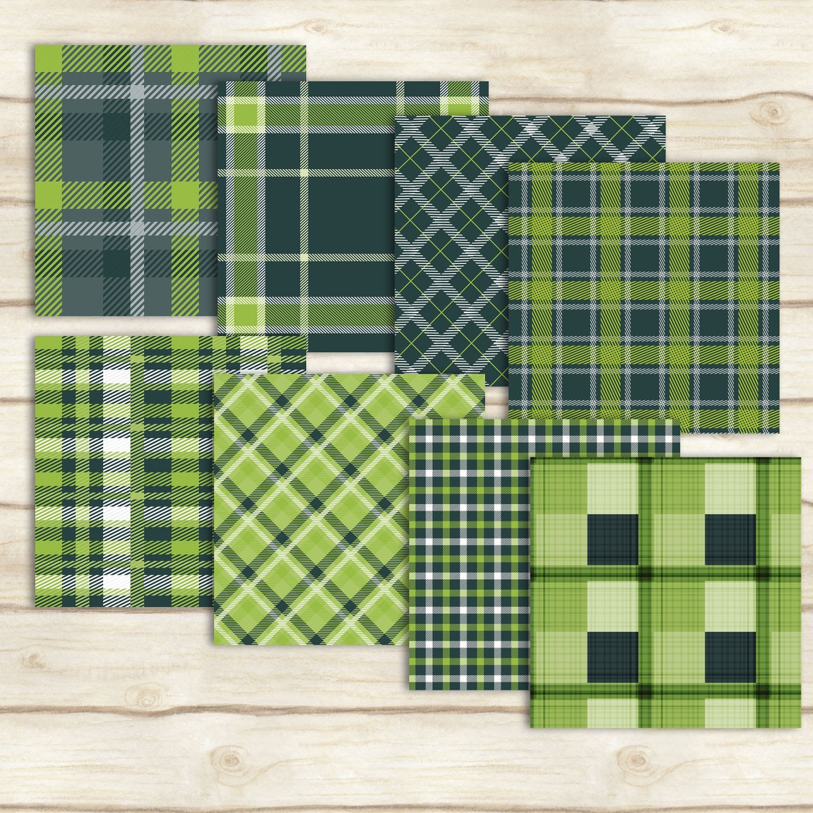 24 Green Plaid Pattern Digital Papers in 12 X 12 Inch 300 Dpi Instant ...