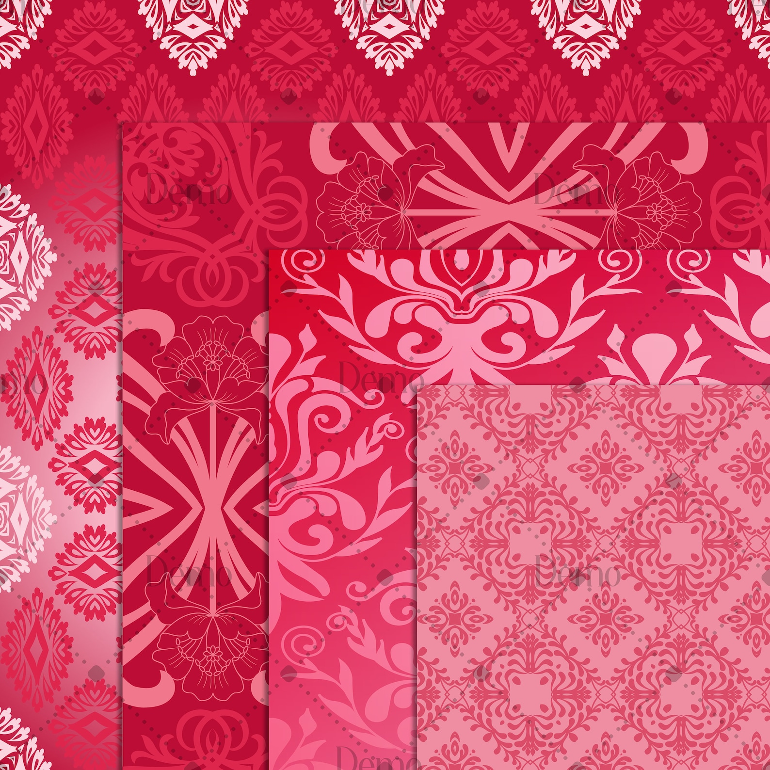 16 Luxury Red Damask Texture Papers in 12inch 300 Dpi Planner | Etsy