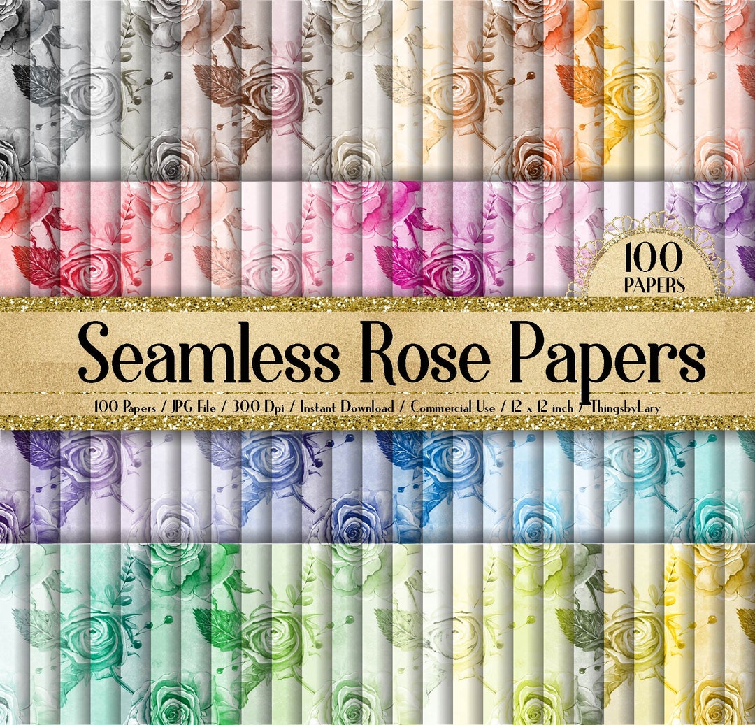 100 Seamless Watercolor Rose Papers 12 Inch 300 Dpi Commercial Use ...