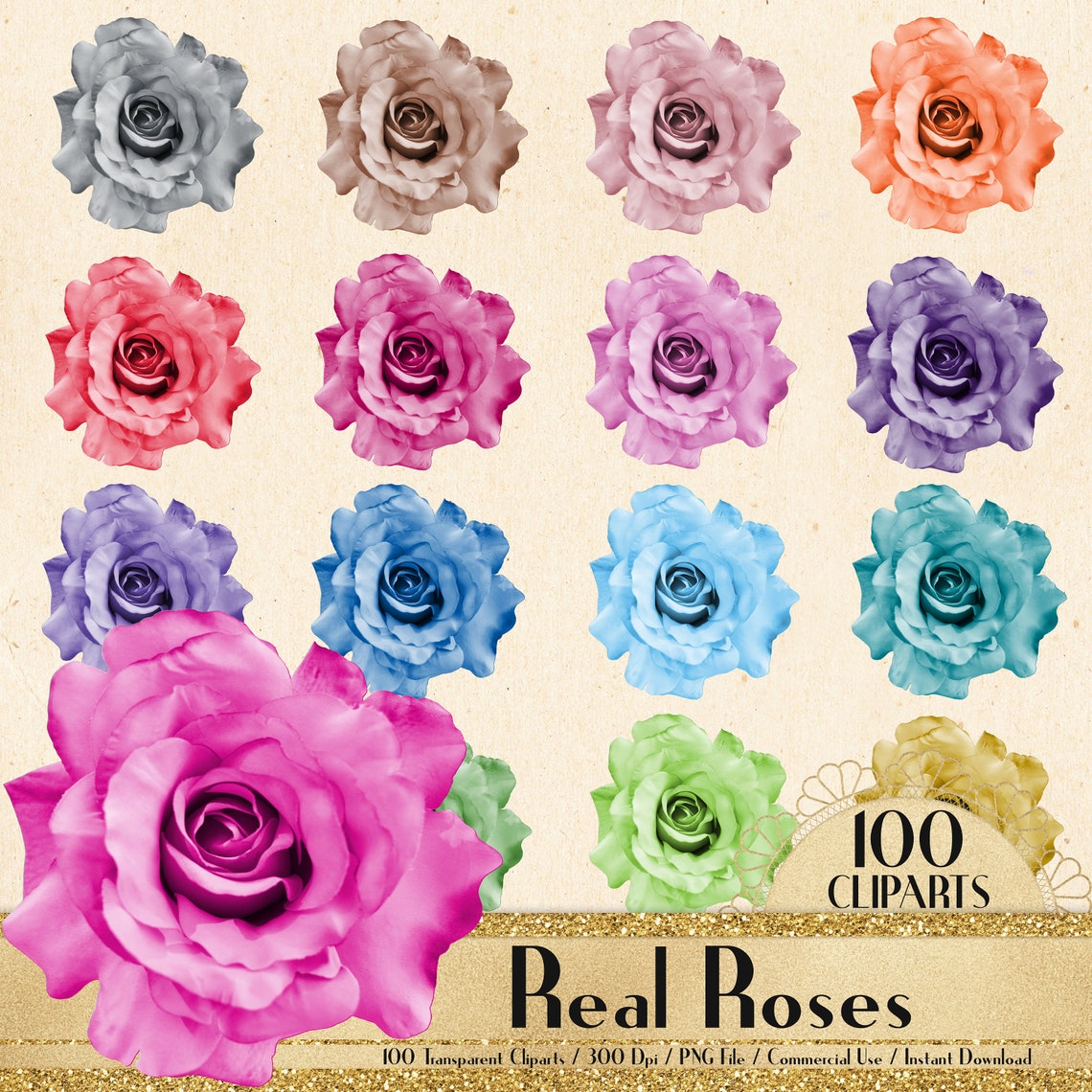 100 Real Roses Cliparts Flower Clipart Planner Clipart - Etsy