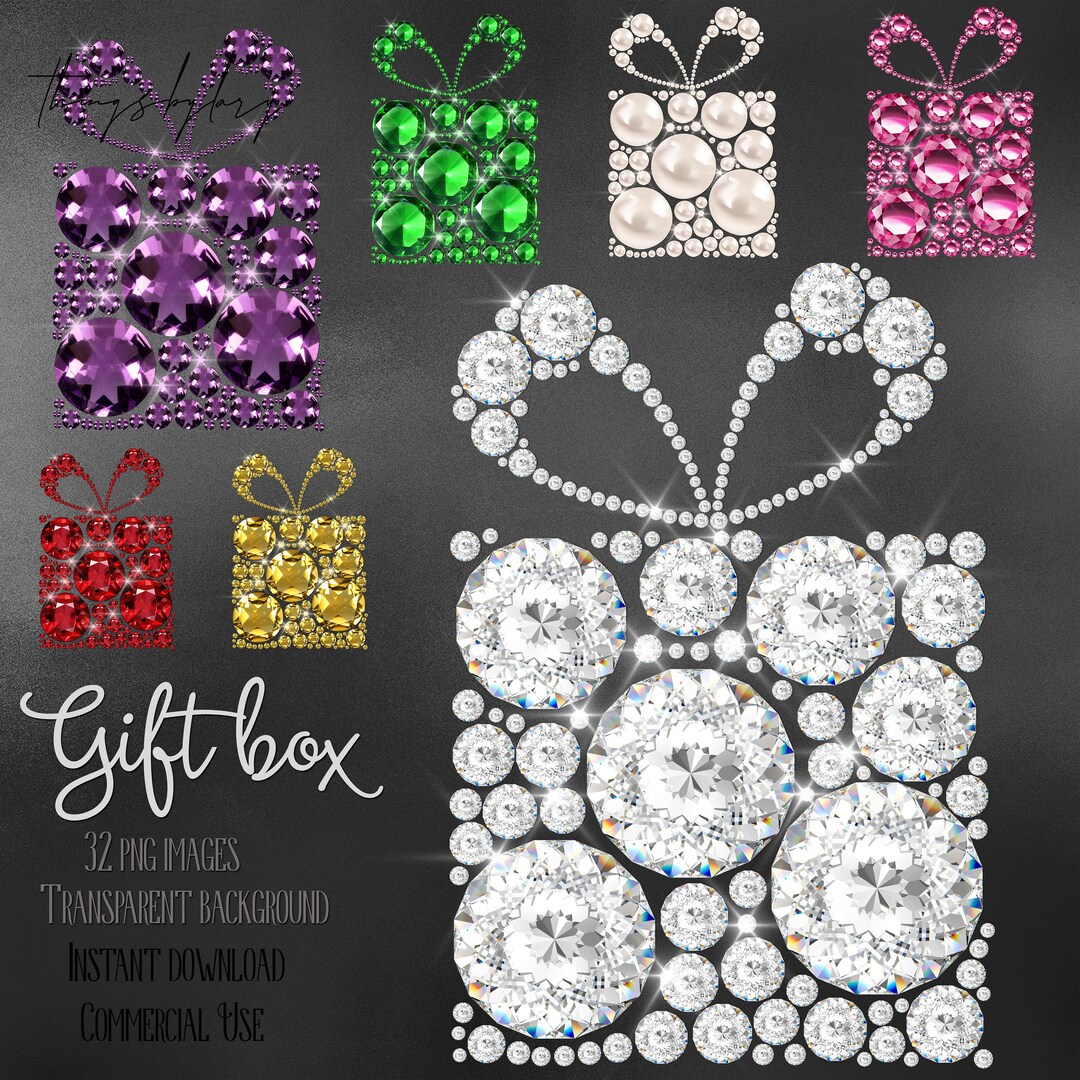 32 Diamond Pearl Gemstone Rhinestone Jewelry Gift Box Clip Arts Digital ...
