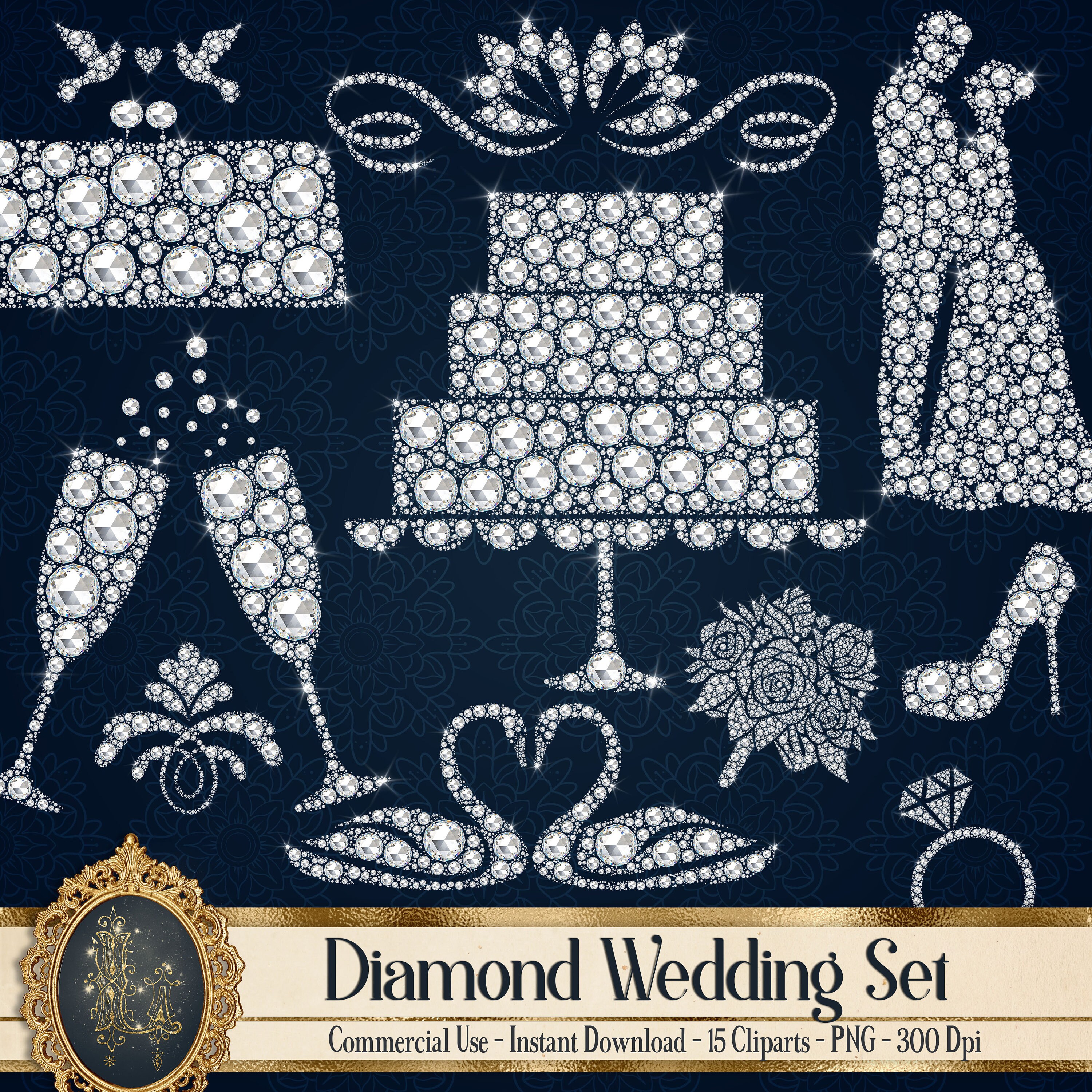 15 Diamond Wedding Clip Arts Instant Download Commercial Use Diamond ...