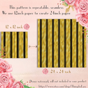 16 Black and Gold Seamless Striped Pattern Digital Papers 12 Inch 300 ...