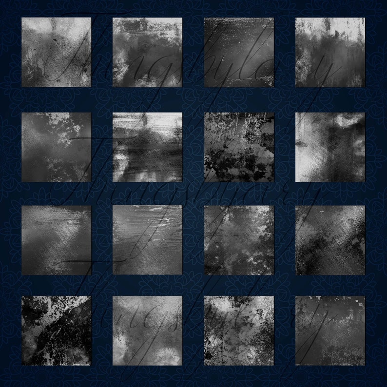 16 Distressed Metallic Silver Foil and Black Digital Papers | Etsy