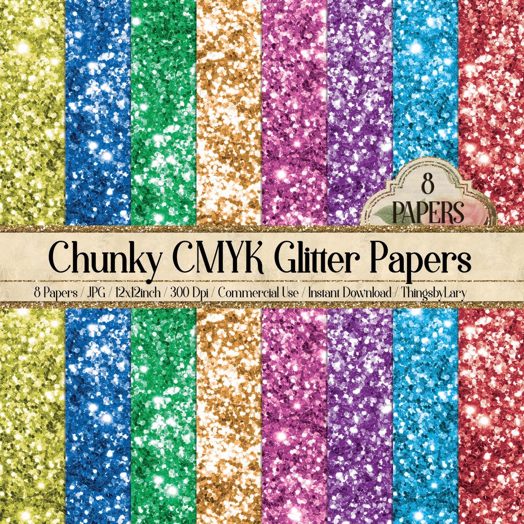 8 Sparkle Chunky CMYK Glitter Papers 12x12 Instant Download Commercial ...