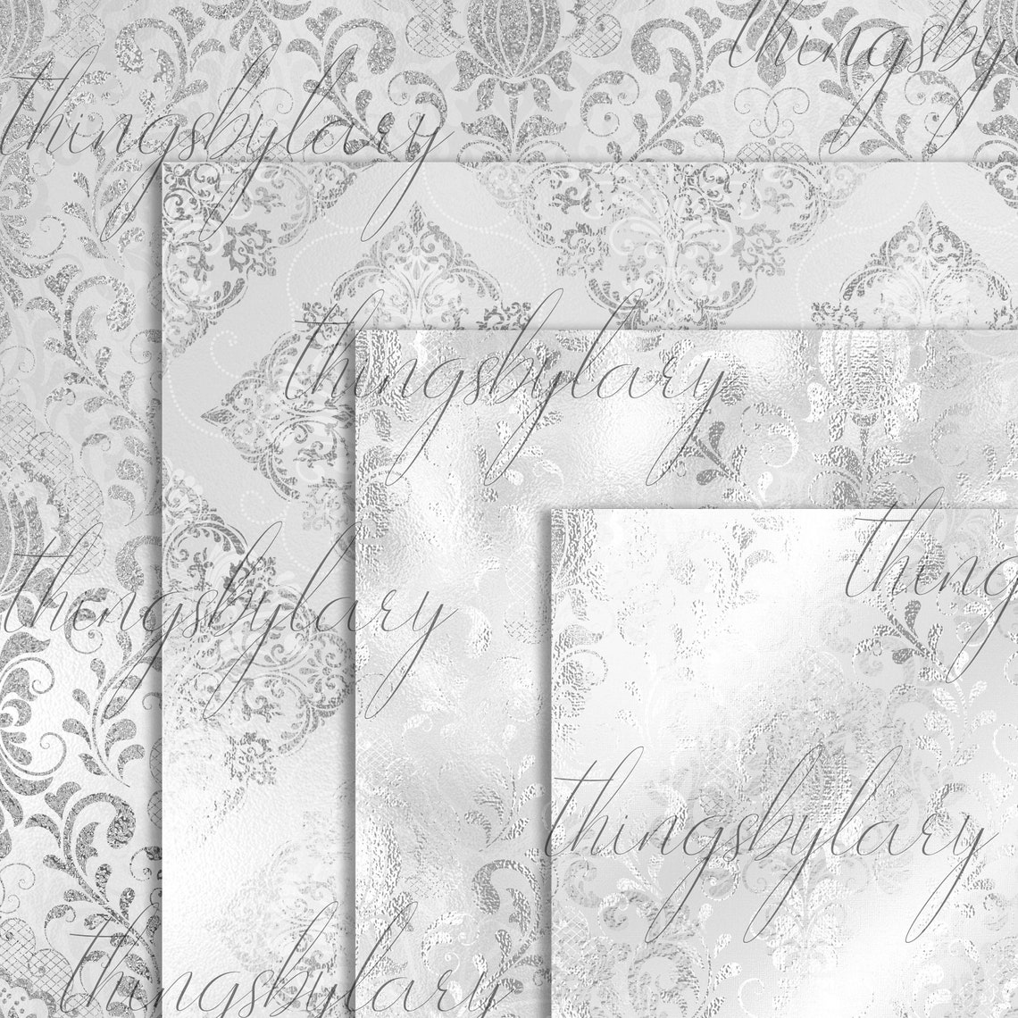 16 Silver Wedding Shimmer Damask Digital Papers Commercial - Etsy