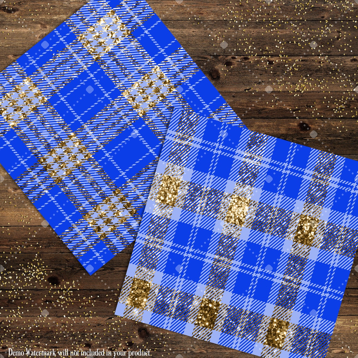 16 Luxury Gold and Royal Blue Glitter Plaid Tartan Digital - Etsy