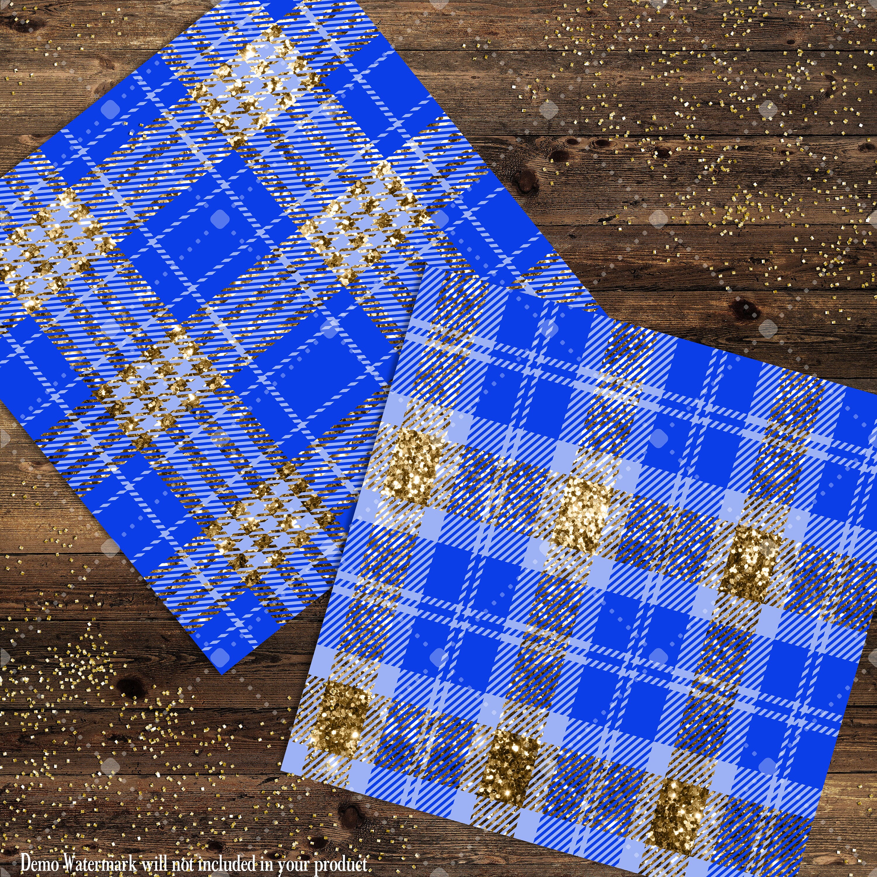 16 Luxury Gold and Royal Blue Glitter Plaid Tartan Digital Paper Pack ...