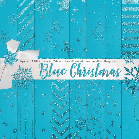 16 Blue Glitter Christmas Digital Papers 12 300 Dpi | Etsy