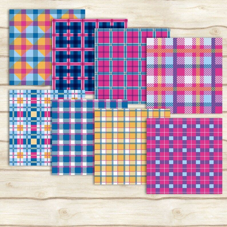24 Pink and Blue Plaid Digital Papers 12inch 300 Dpi Instant Download ...