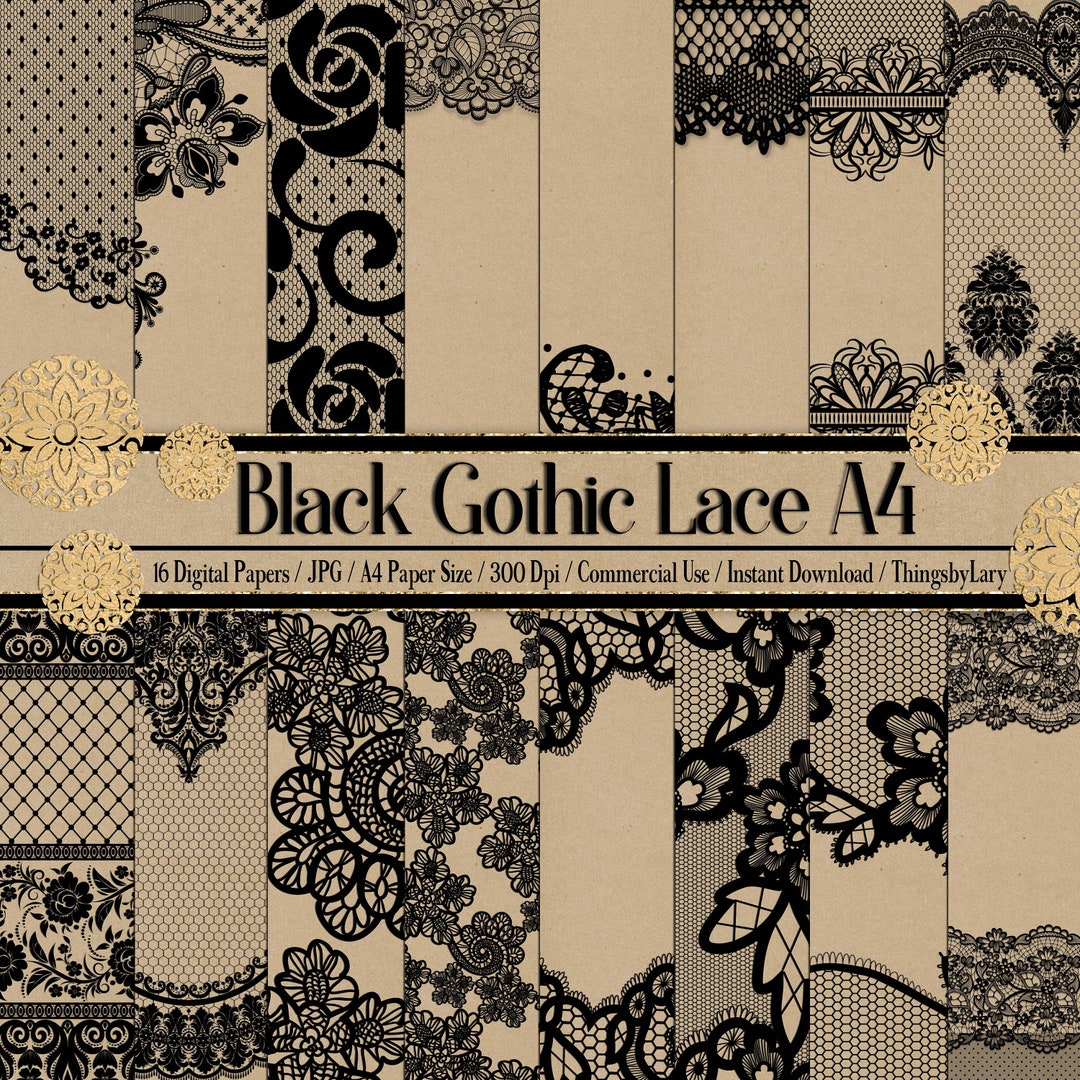 16 Black Gothic Lace Digital Papers A4 Size 300 Dpi Commercial Use ...