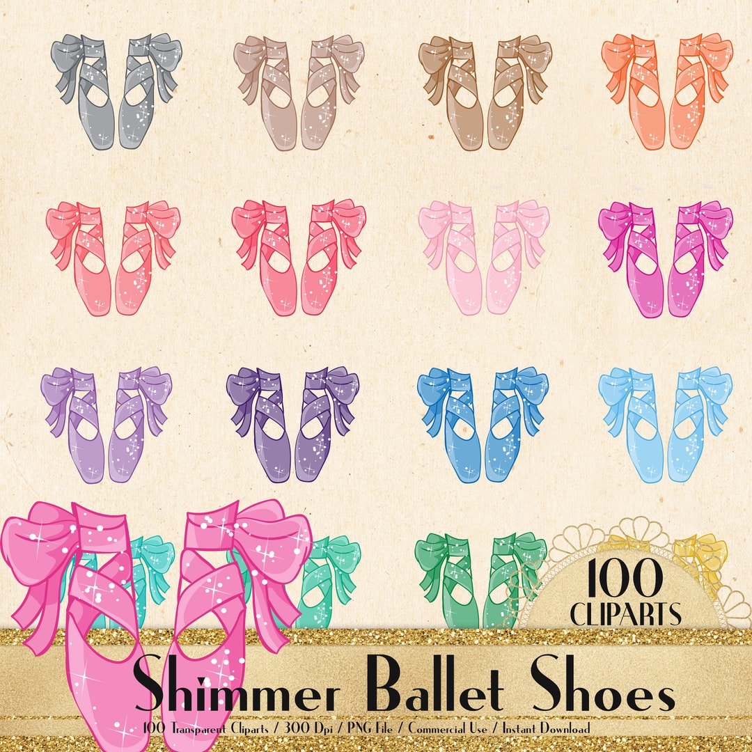 100 Shimmer Ballet Shoes Cliparts, Planner Clipart, Scrapbook, Princess ...