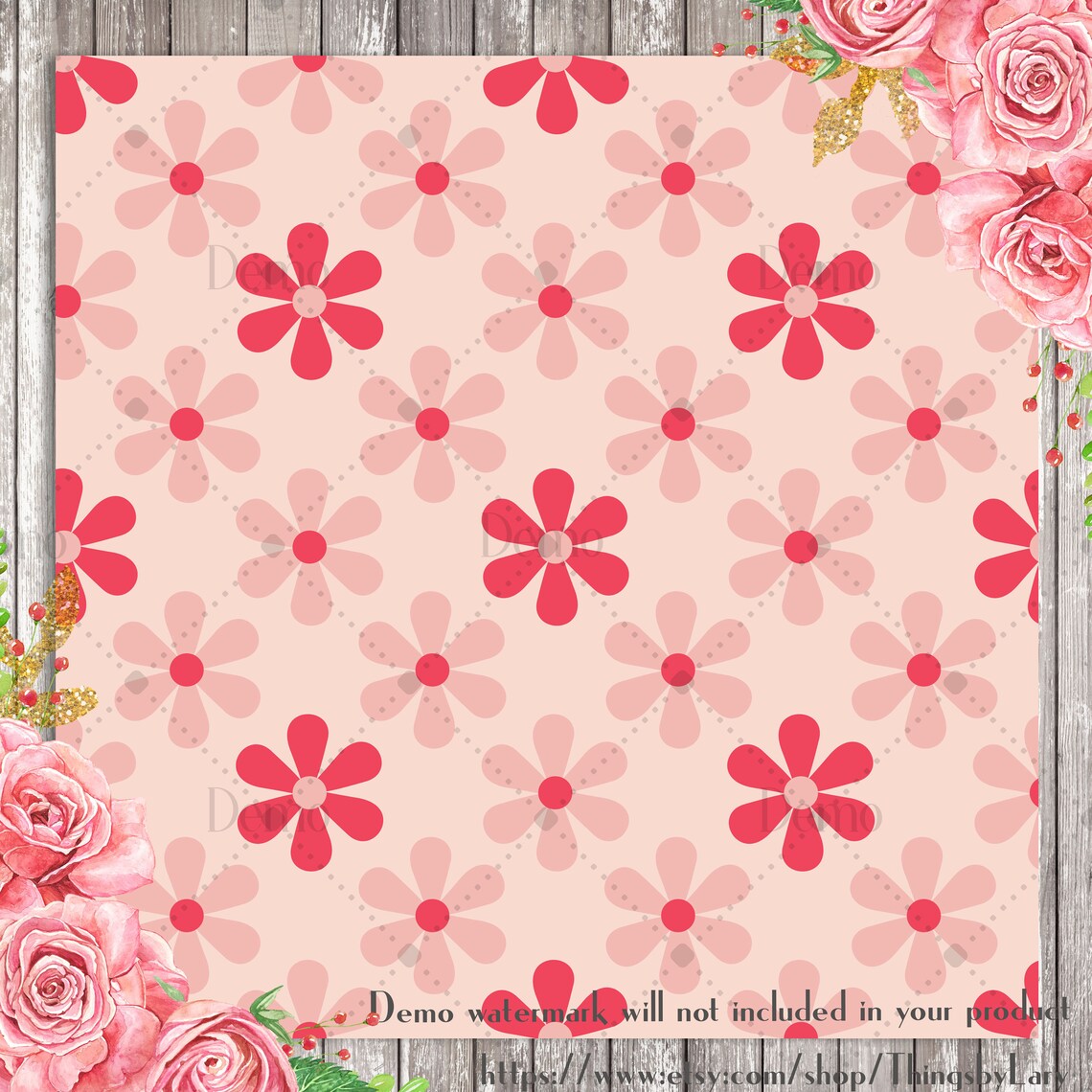 16 Seamless Red Spring Flower Papers in 12inch 300 Dpi Planner Paper ...