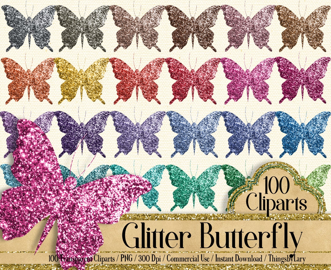 100 Luxury Glitter Butterfly Cliparts, Planner Clipart, Colorful ...