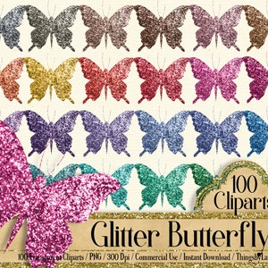 100 Luxury Glitter Butterfly Cliparts, Planner Clipart, Colorful ...